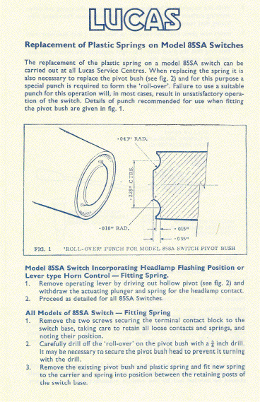 Lucas Indicator switch SA85 repair instructions